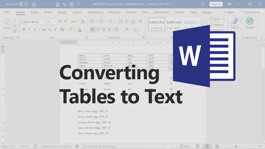 Converting Tables To Text Dragon Professional Commands